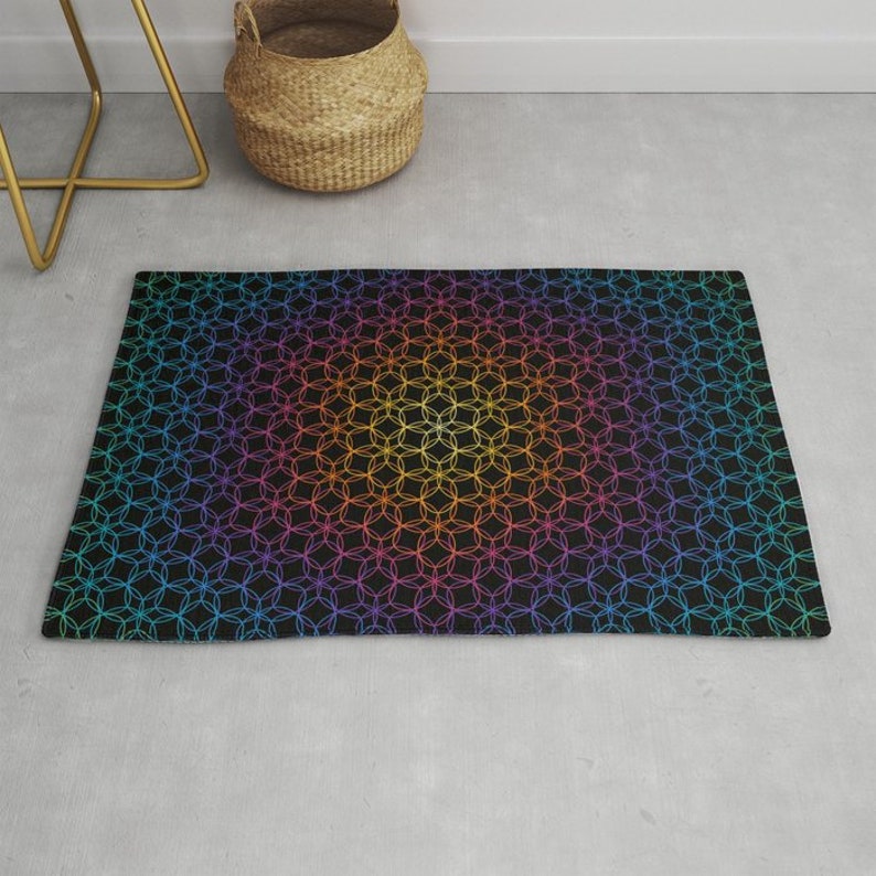 Sacred Geometry Rug Rainbow Geometric Rug Spiritual Rug Floor - Etsy