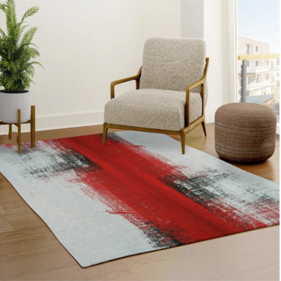 Red Black & White Abstract Rug Red Floor Rug 3'x5' 4'x6' Large Rugs - Etsy