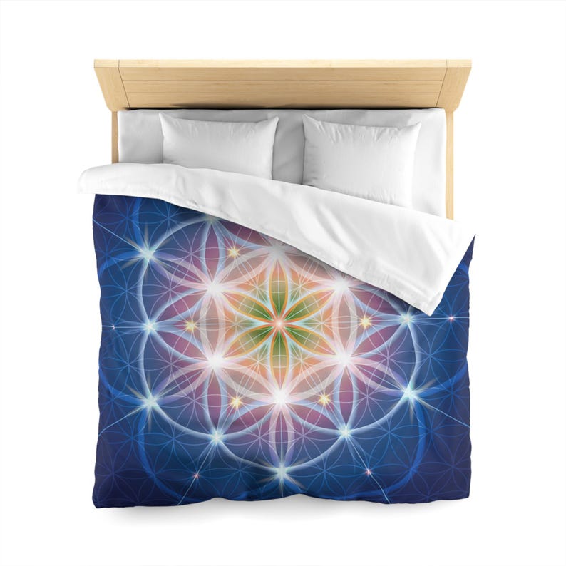Blue Sacred Geometry Comforter or Duvet Cover: Flower of Life Spiritual ...