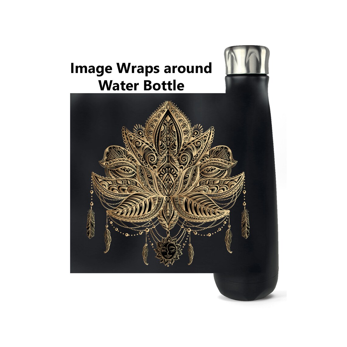 Lotus Water Bottle Spiritual Gifts Black Gold Lotus Canteen Lotus ...