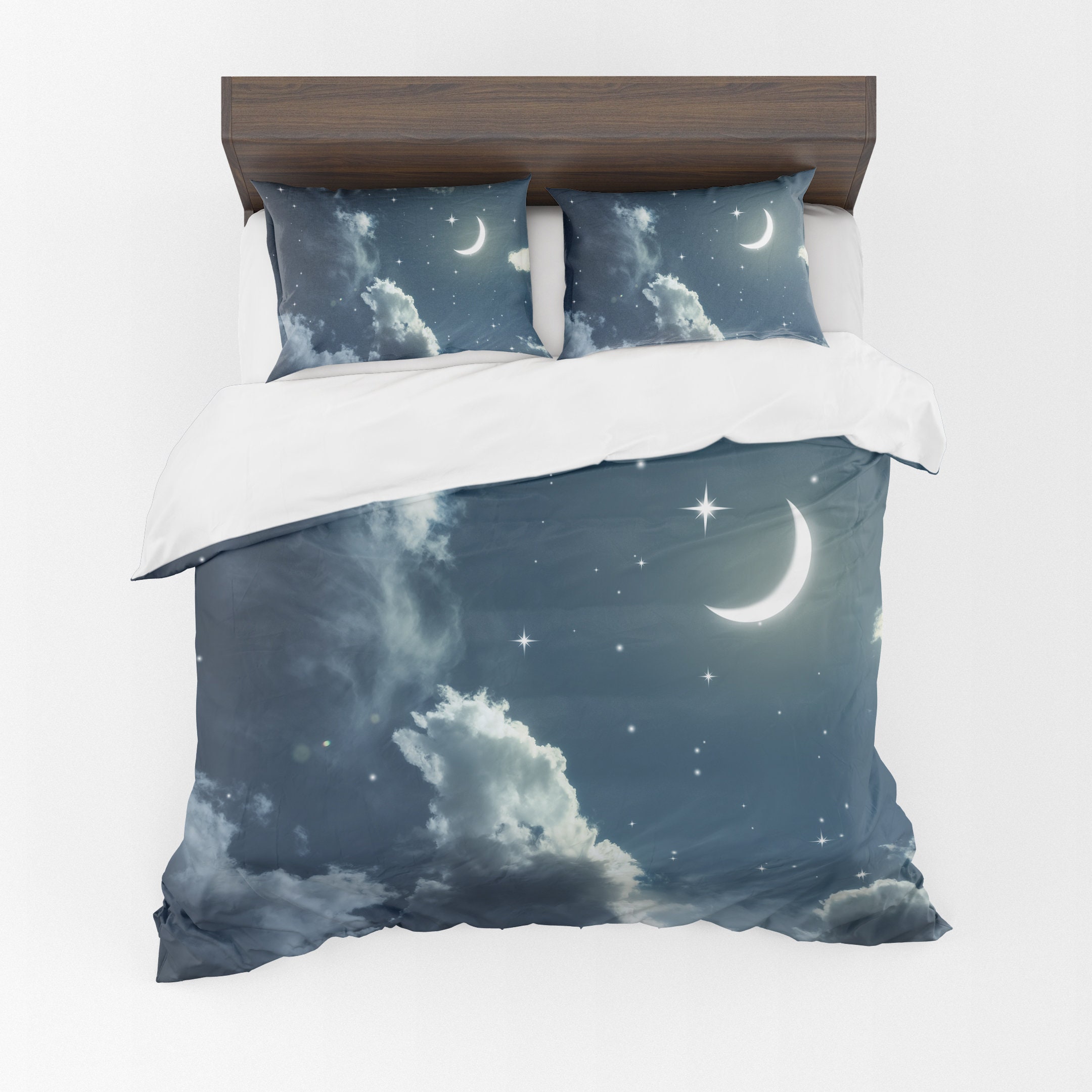 Nights Sky Comforter or Duvet Cover Blue Bedding Moon Bedding Clouds ...