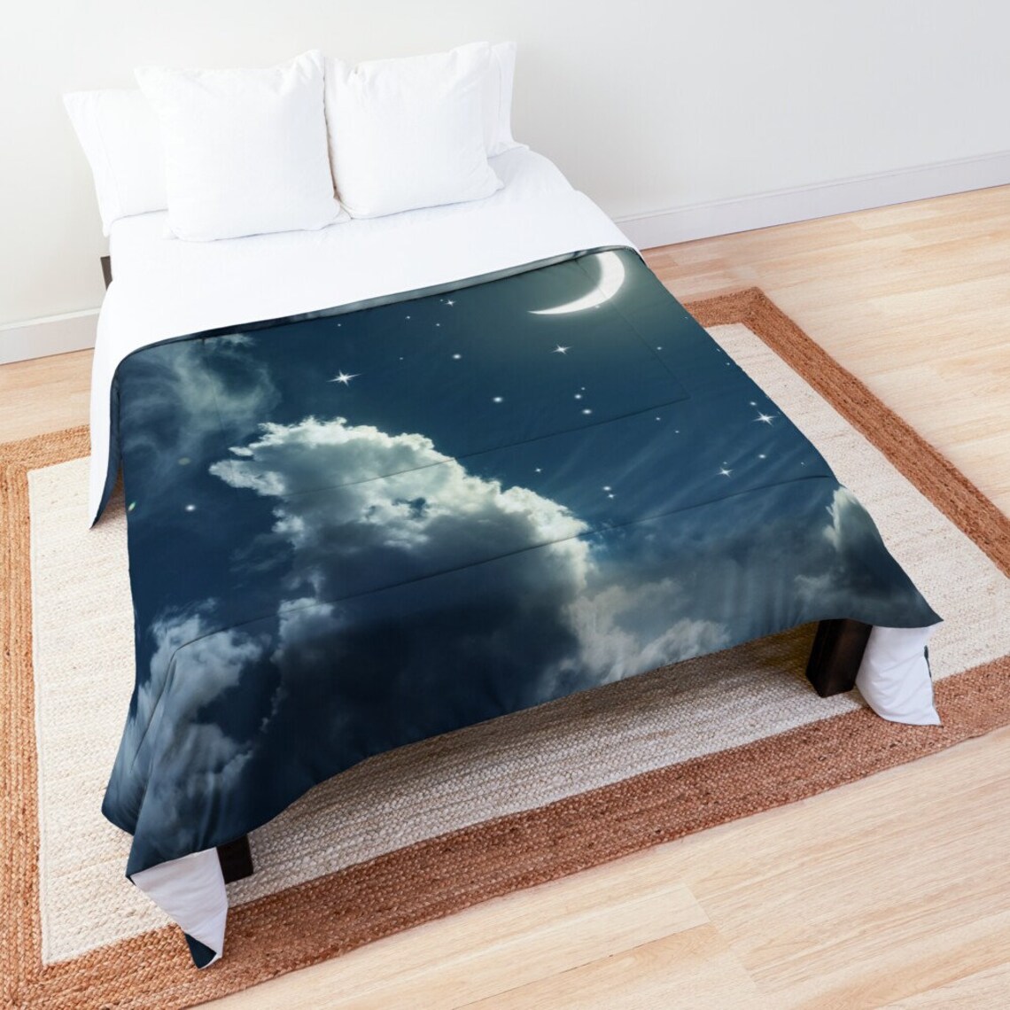Nights Sky Comforter or Duvet Cover Blue Bedding Moon Bedding Clouds ...