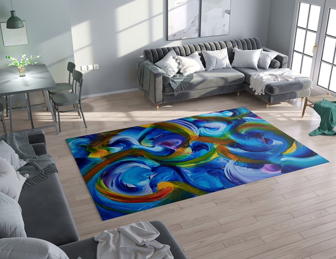 Abstract Art Rug Blue Rugs Swirly Unique Rugs 2x3 3x5 4x6 5x7 Large Rug ...