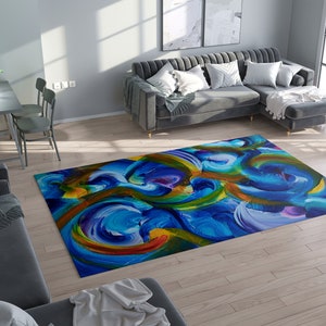Abstract Art Rug Blue Rugs Swirly Unique Rugs 2x3 3x5 4x6 5x7 Large Rug ...