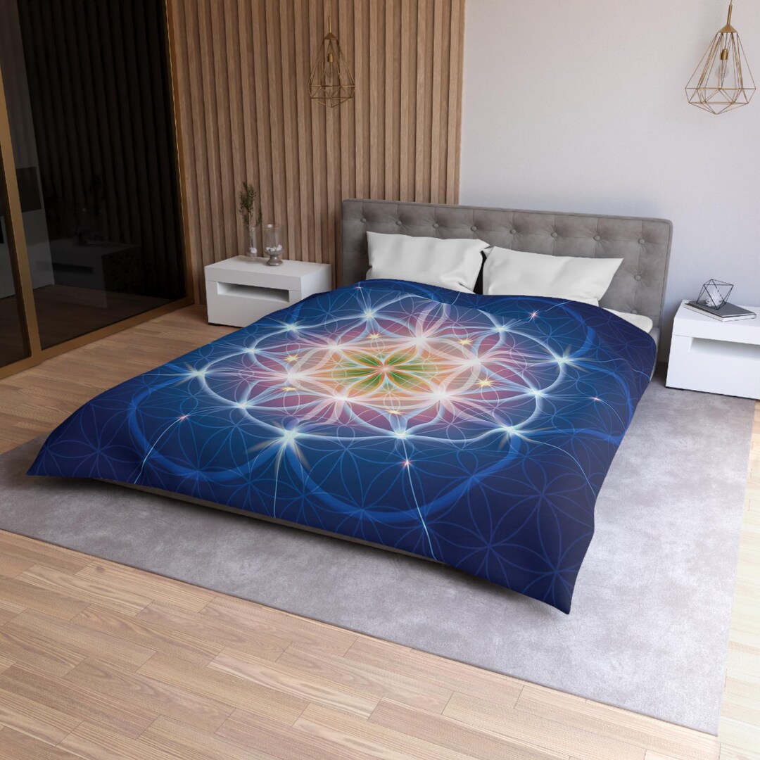 Blue Sacred Geometry Comforter or Duvet Cover: Flower of Life Spiritual ...