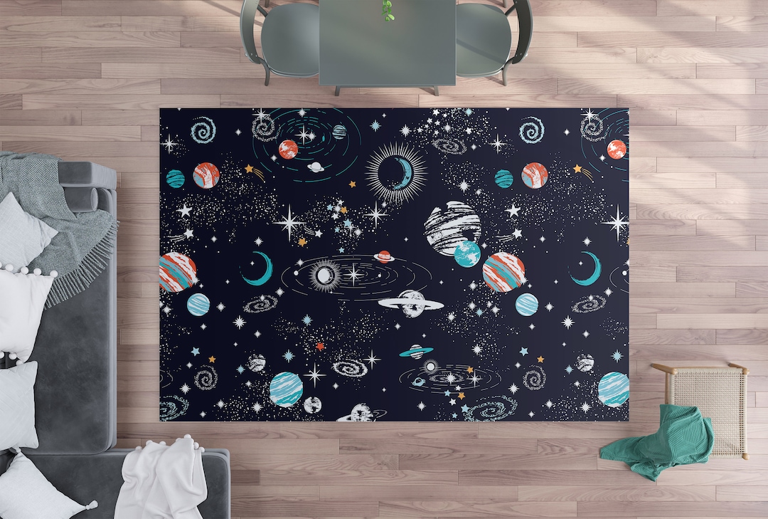 Space Galaxy Rug Blue Orange Space Rug Girls Boys Rug Kids Floor Rug ...