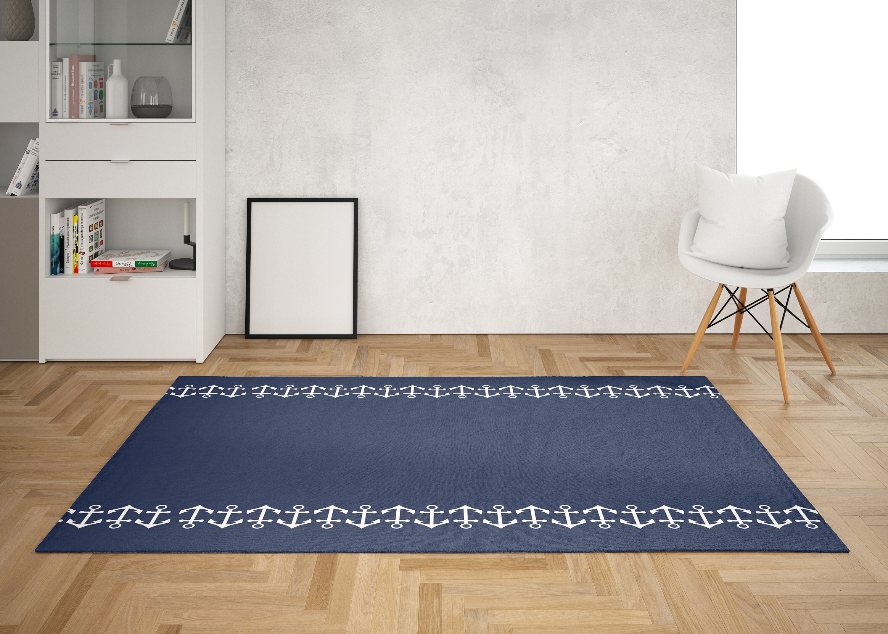 Anchor Rug Navy & White Rug Nautical Rug Boaters Floor Rug - Etsy