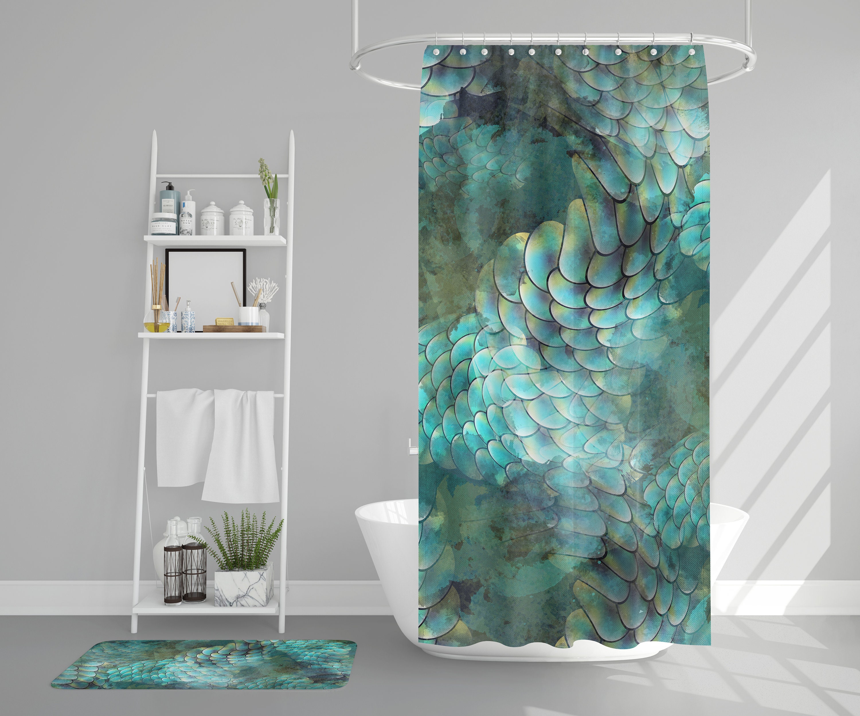 Mermaid shower curtain aqua shower curtains mermaids shower | Etsy