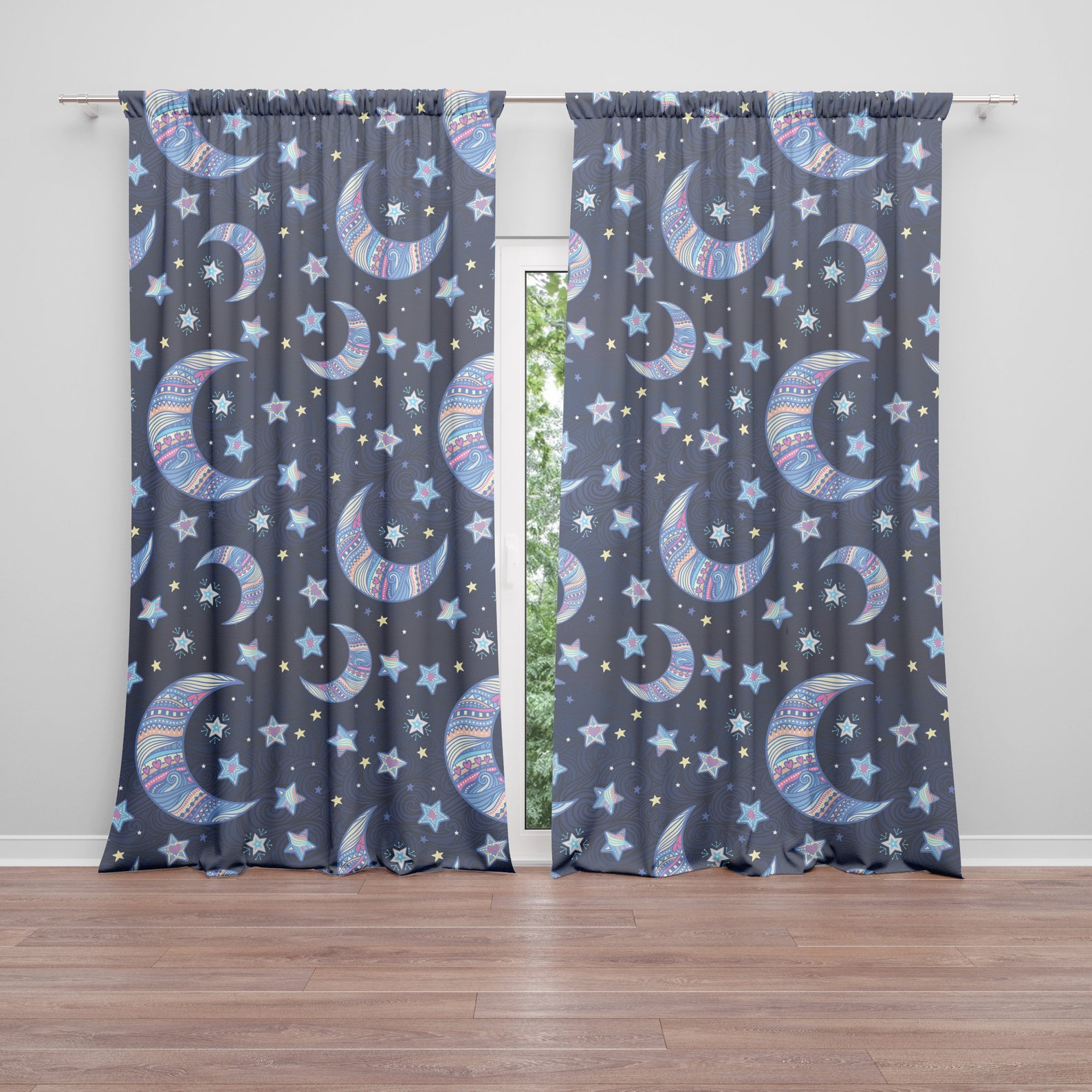 Moon Window Curtains star moons curtains celestial drapery | Etsy