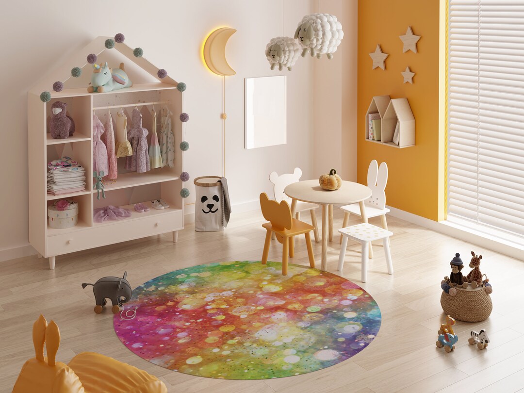 Rainbow Confetti Round Rug 5FT Rainbow Rug Rainbow Rugs Girly Floor Rug ...