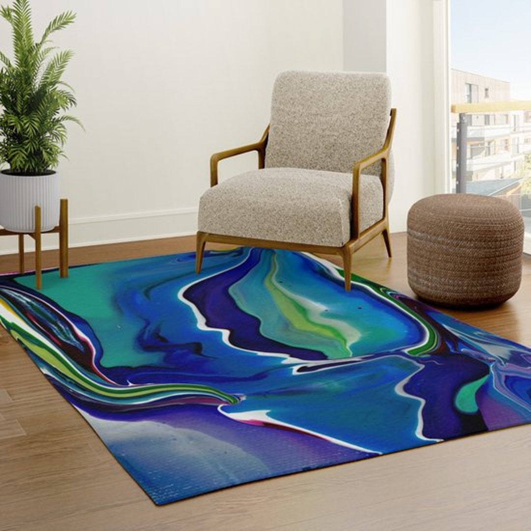 Abstract Aqua Rug Blue Abstract Art Rugs Modern Art Large Rug Wavy ...