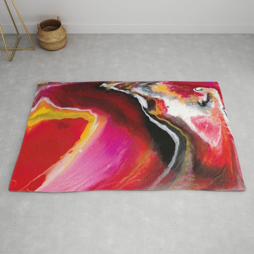 Red Yellow Black Rug Abstract Art Rug Floor Rug 3x5 4x6 5x7 Round Large ...
