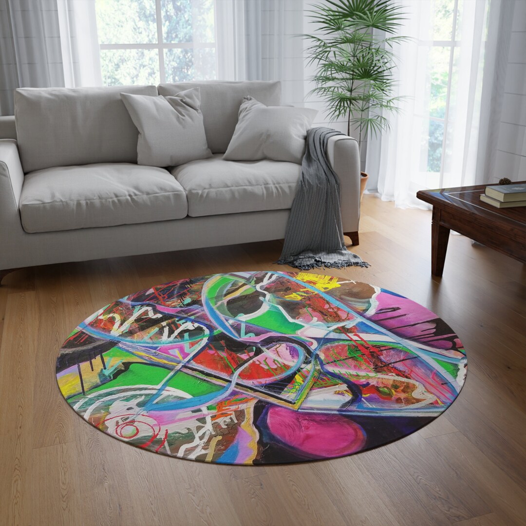 Abstract Pop Art Round Rug, Colorful Graffiti Style (5FT Diameter) - Etsy