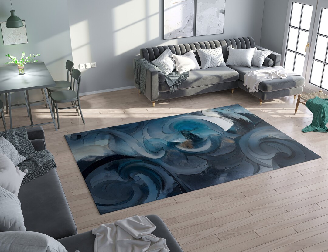 Abstract Art Rug Blue Rugs Swirly Unique Rugs 2x3 3x5 4x6 5x7 8x10 ...
