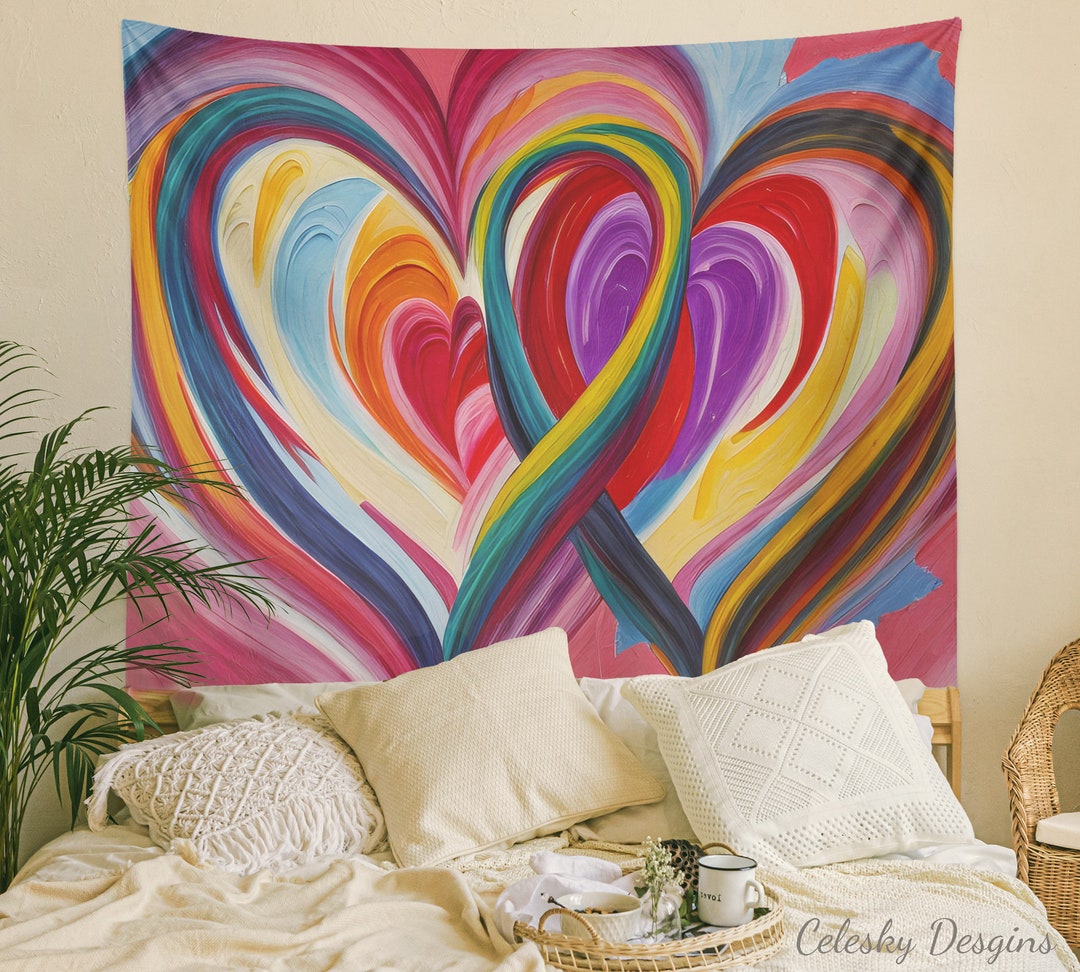 Colorful Hearts Tapestry 2 Hearts Tapestry Two Hearts Intertwined Wall ...