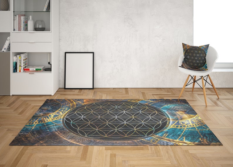 Sacred Geometry Rug Flower of Life Rug Spiritual Rug Black - Etsy