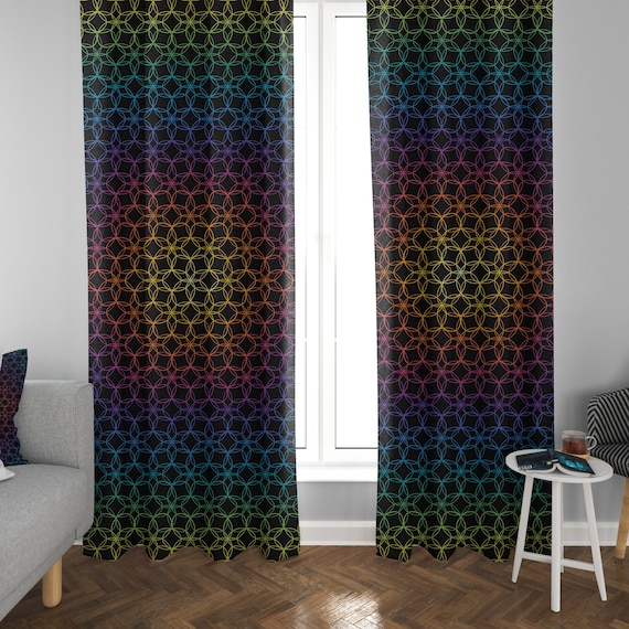 Rainbow Geometric Window best Curtains colorful Curtain Panels sacred geometry window treatment black curtain