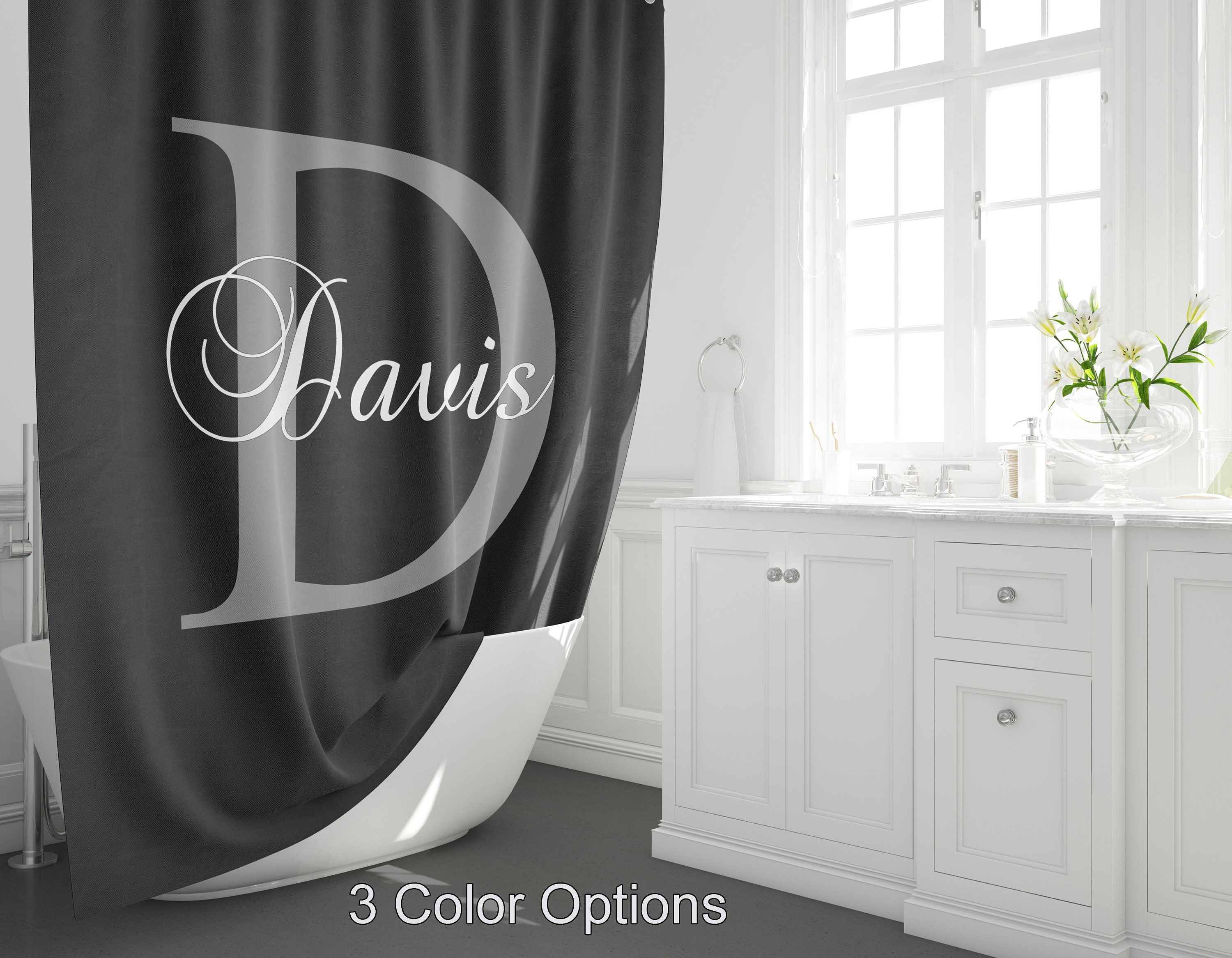 Custom Monogram Shower Curtain Personalized Name Shower | Etsy