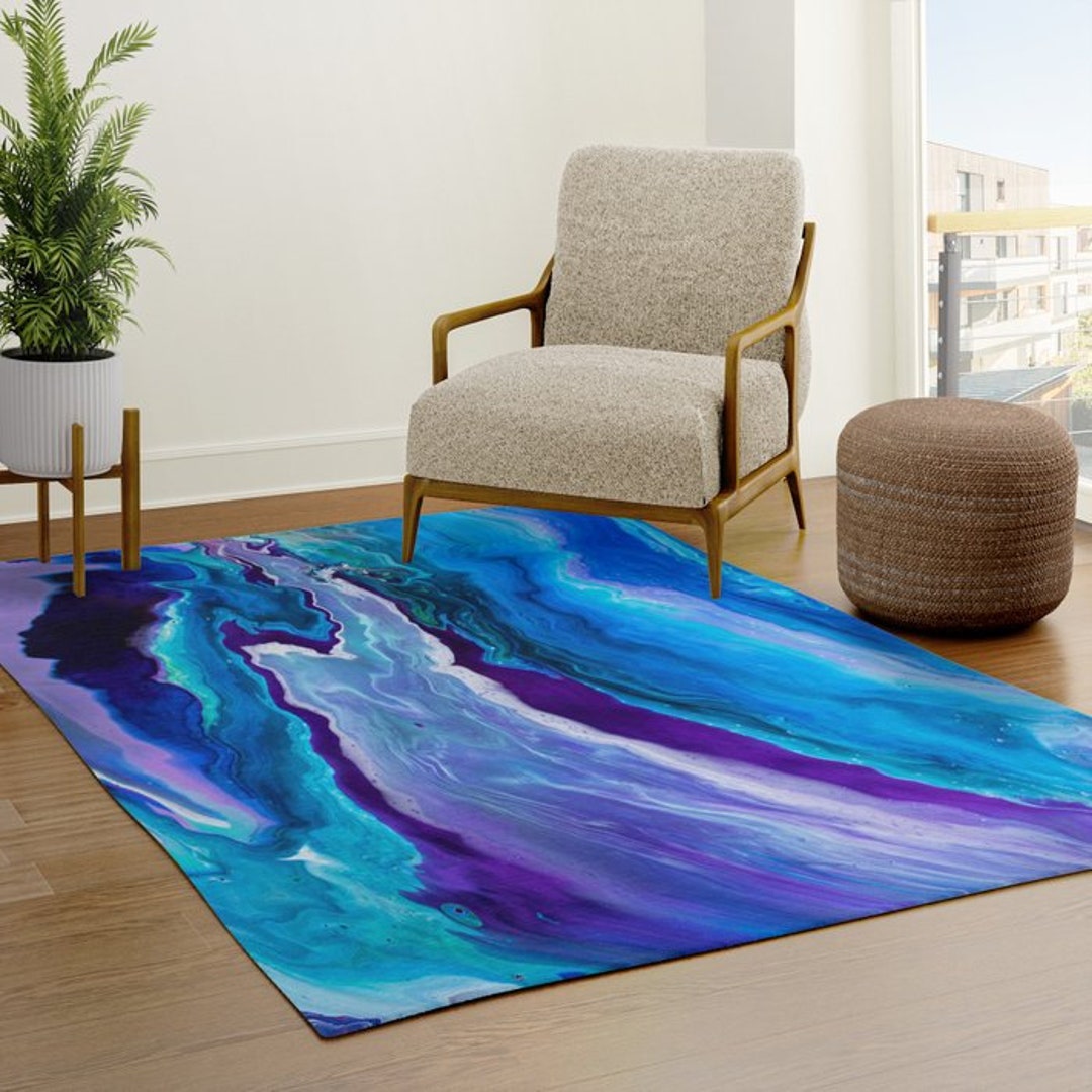 Blue Rug Colorful Rug Blue Floor Rug Blue Mat Ocean Rug Unique Gift ...
