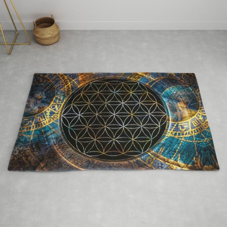 Sacred Geometry Rug Flower of Life Rug Spiritual Rug Black - Etsy
