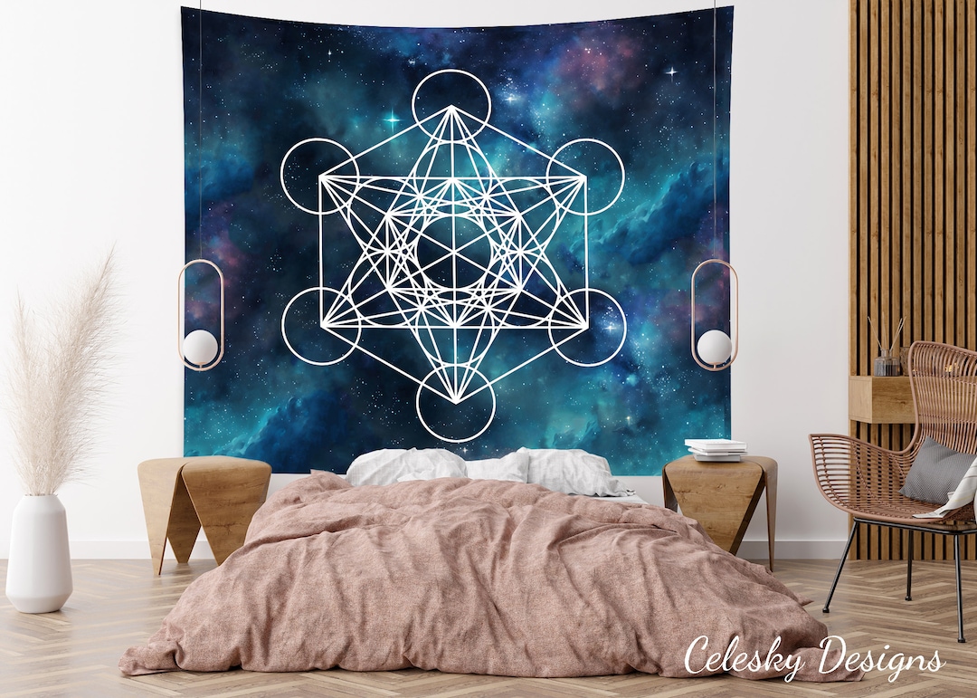 Metatron's Cube Tapestry Sacred Geometry Tapestry Galaxy Metatrons Wall ...