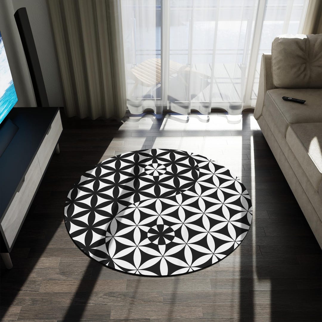 Yin Yang Flower of Life Rug Sacred Geometry Round Rug 5FT B&w Rug 5' - Etsy