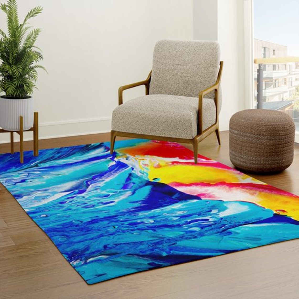 Abstract Ocean Rug Blue Yellow Rug Aqua Rug Colorful Floor Rug - Etsy