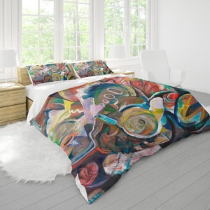 Abstract Art Duvet Cover or Comforter Artsy Colorful Bedding Twin Queen ...