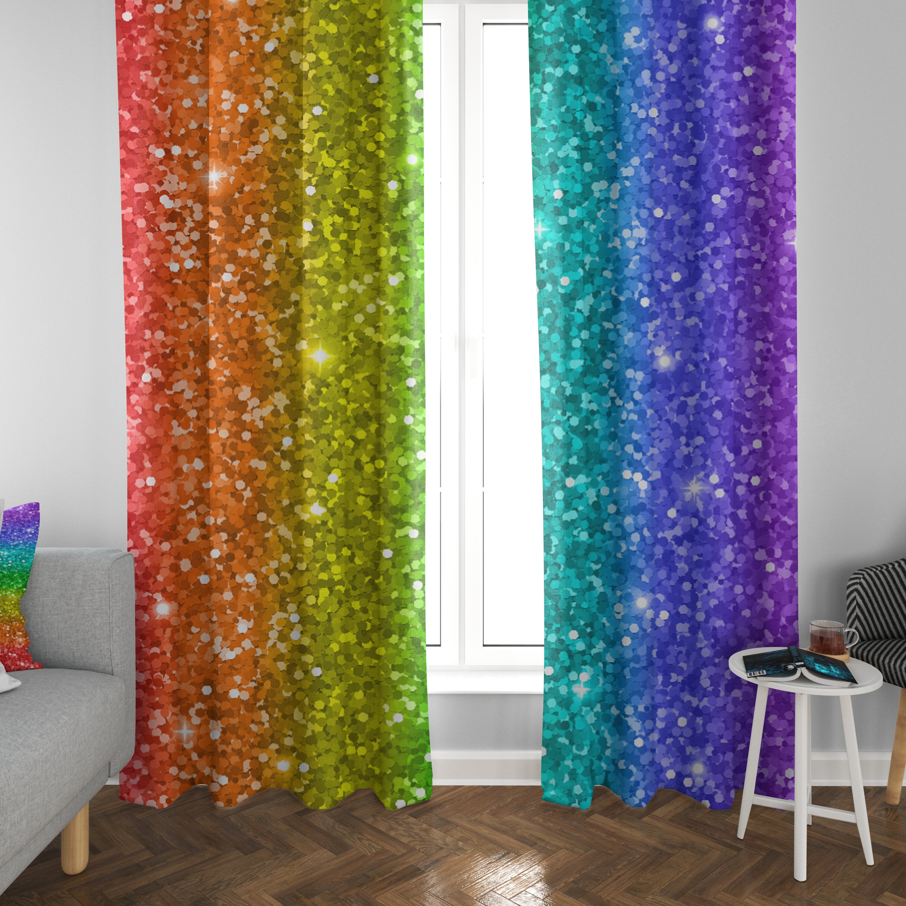 Rainbow Window Curtains colorful Drapery Curtain Panels lgbt | Etsy