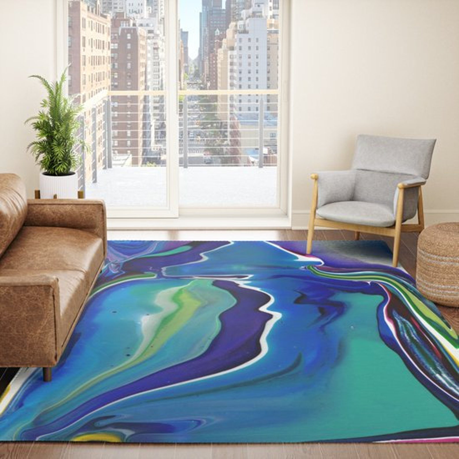 Abstract Aqua Rug Blue Abstract Art Rugs Modern Art Large Rug Wavy ...