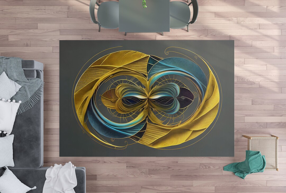 Abstract Blue Yellow Grey Rug Yin Yang Infinity Rug Contemporary Modern ...