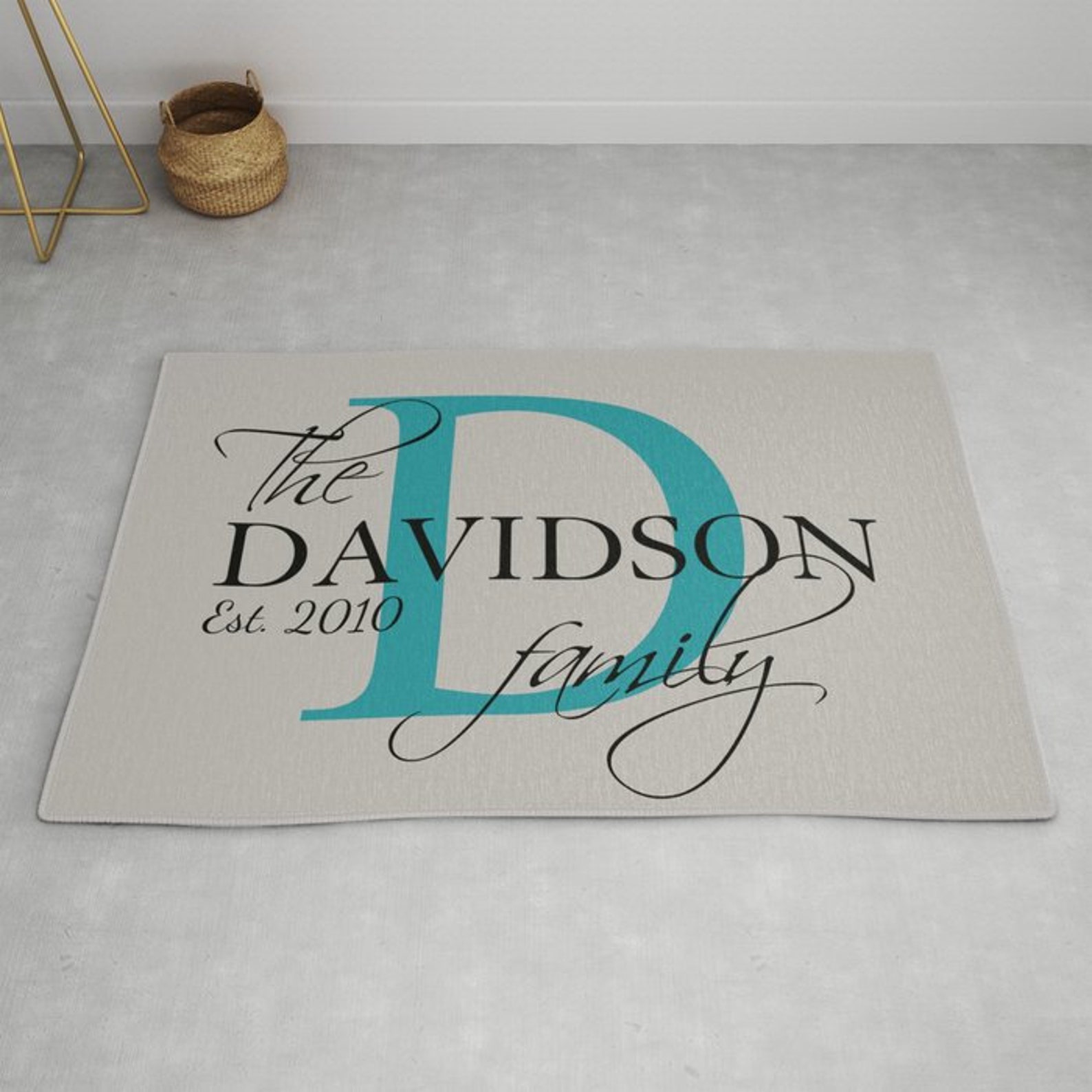 Custom Name Rug Monogram Rug Blue Floor Rug Gray Customized - Etsy