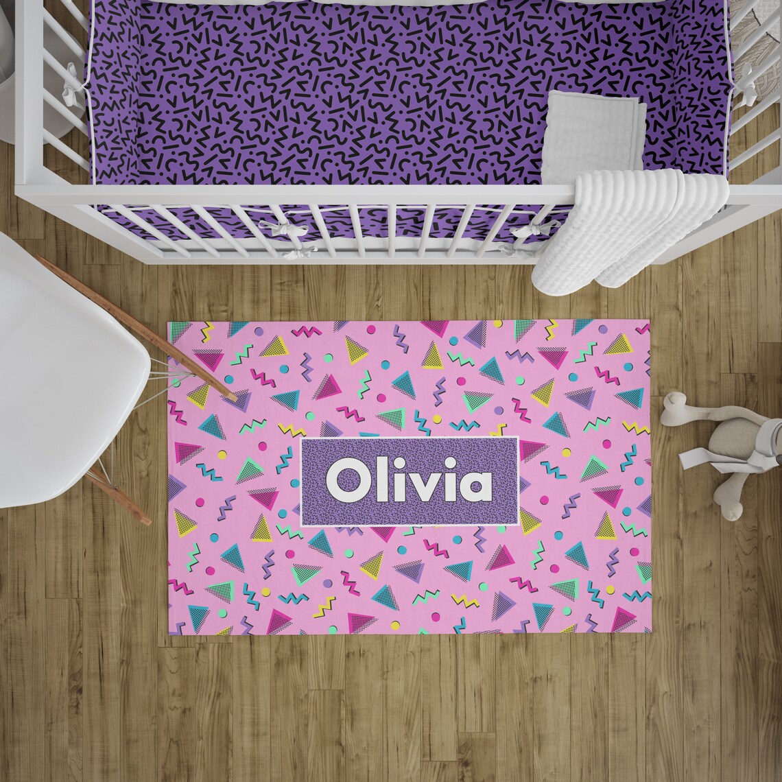 Custom Retro 80s Rug Personalised Rug Pink Purple Girls Boys | Etsy