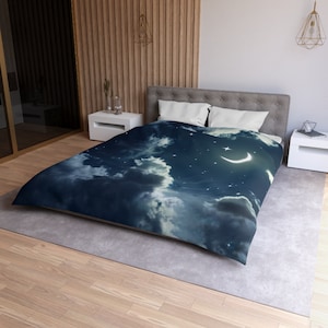 Nights Sky Comforter or Duvet Cover Blue Bedding Moon Bedding Clouds ...