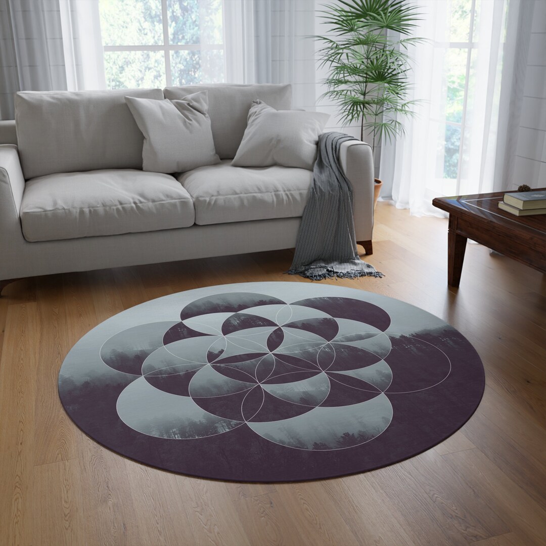 Sacred Geometry Rug 5ft Flower of Life Rug Gray Deep Purple - Etsy