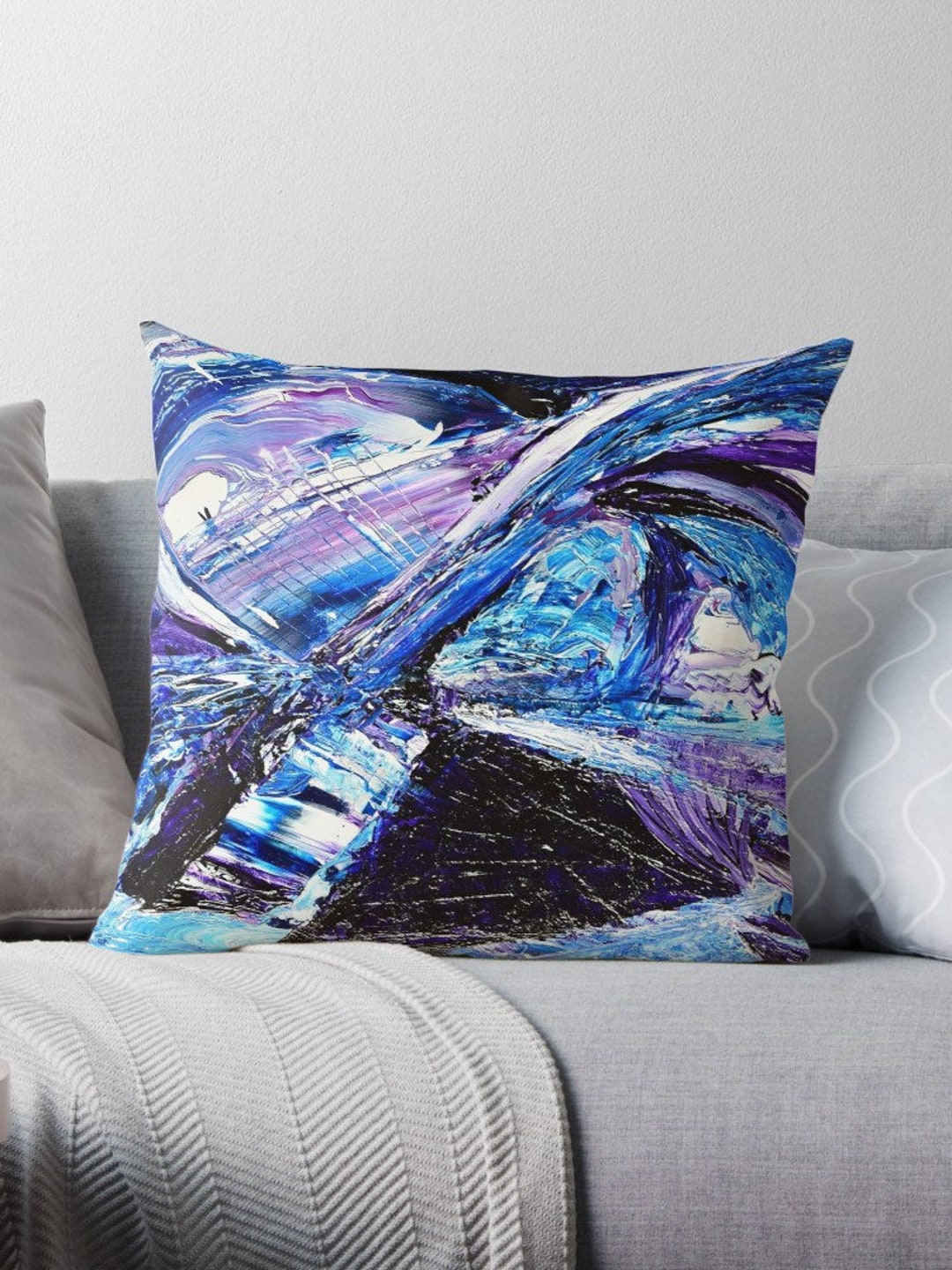 Purple Pillow Abstract Art Pillow Artsy Gift Unique Gift Blue Pillow ...
