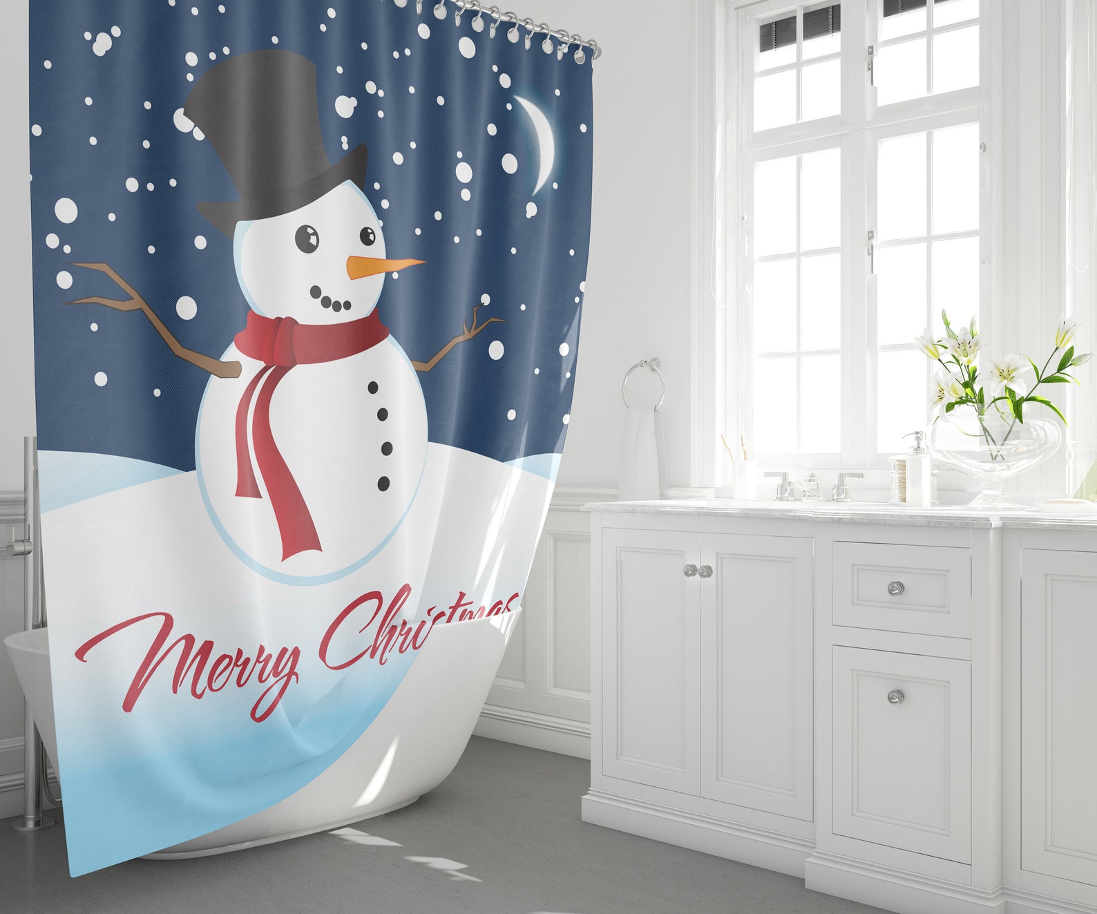 Snowman Christmas Shower Curtain Snowman Bathmat Cute Xmas Etsy