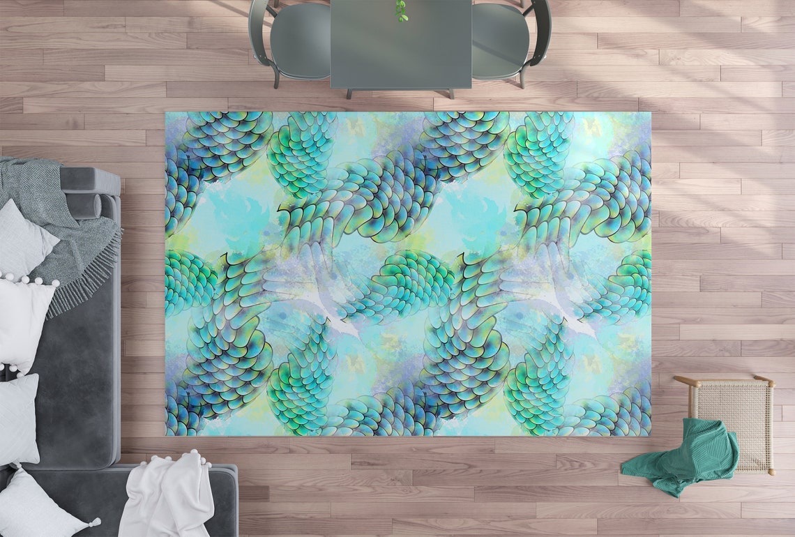 Mermaid Rug Blue Rug Mermaids Rug Ocean Floor Rug Fish Scales Mat Light ...