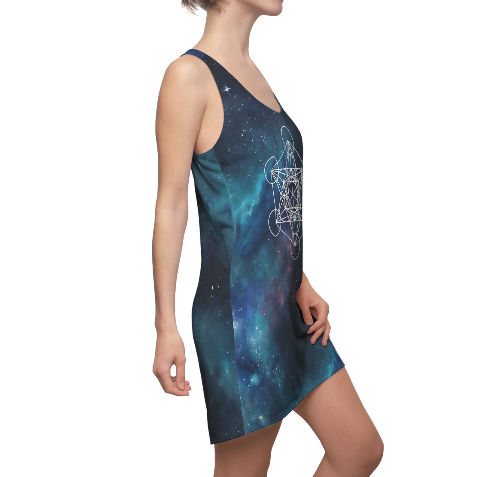 Metatron's Cube Dress Sacred Geometry Sleeveless Dress Blue Galaxy ...