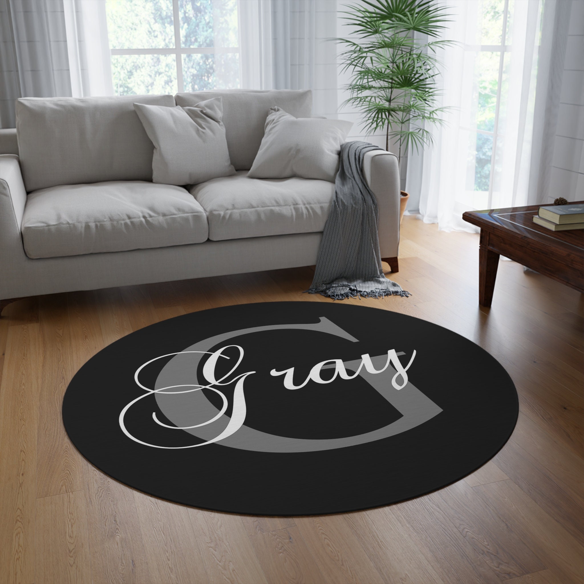 Custom Monogram Round Rug 5ft Letter Personalised Rug Name Personalized ...