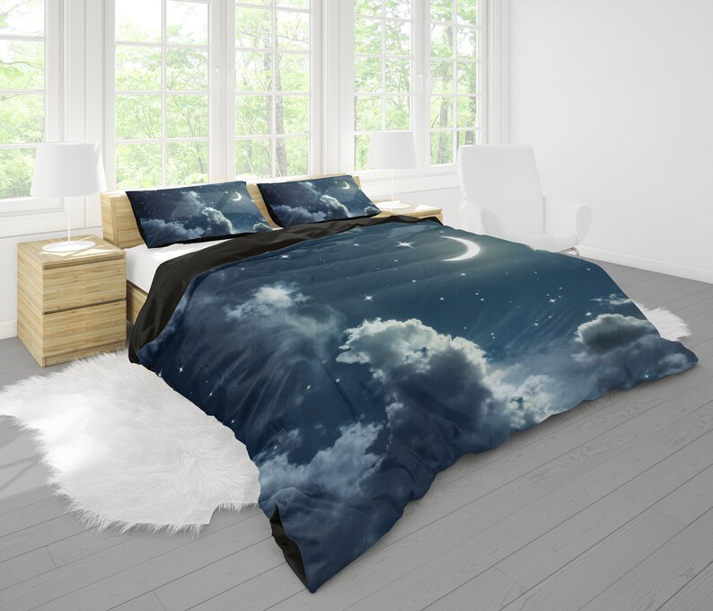 Nights Sky Comforter or Duvet Cover blue bedding moon bedding | Etsy