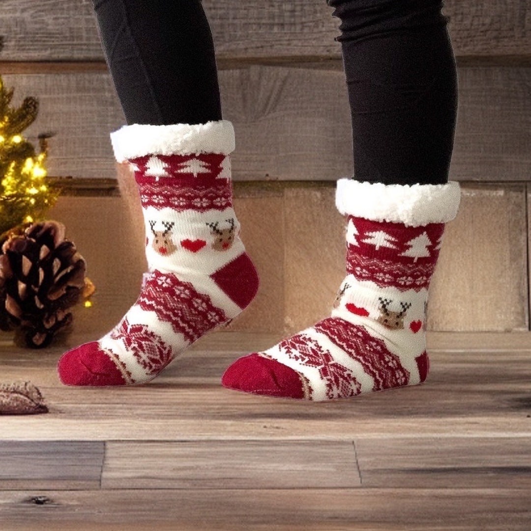 Thick Fleece-lined Christmas Socks Fluffy Non-slip Socks Plush Warm ...