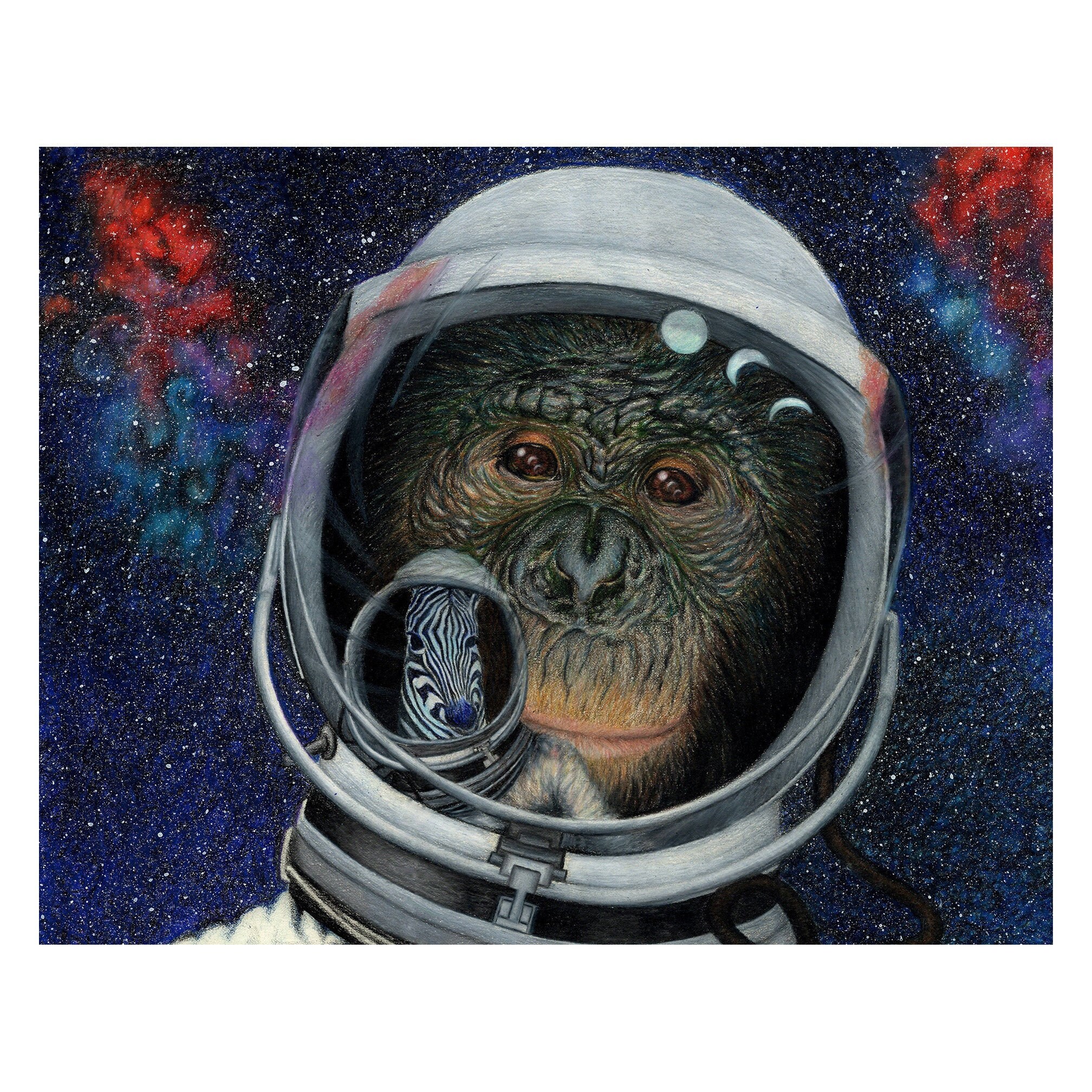 Space Ape Print of Original Colored Pencil Drawing | Etsy
