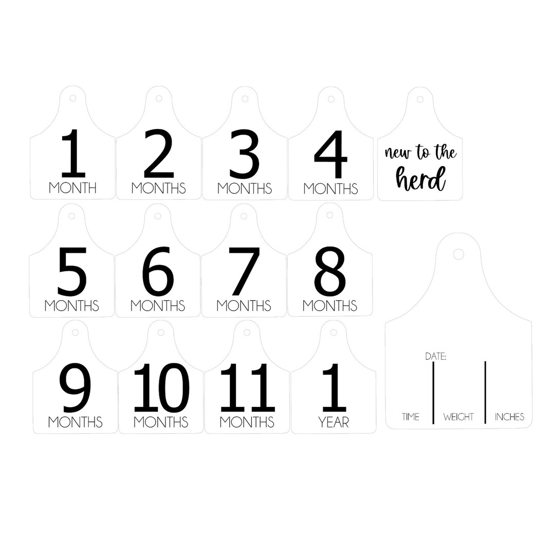 Cow Tag First Year Month Milestones SVG Cut File for Laser Instant ...