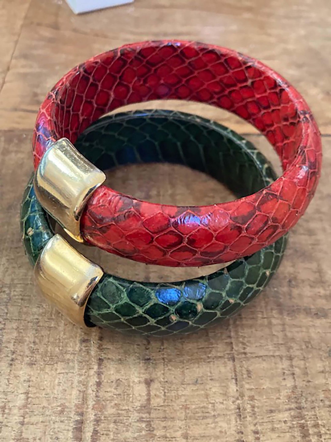 Vintage 50s-60s Kenneth Jay Lane Faux Snakeskin Bangles With Gold ...