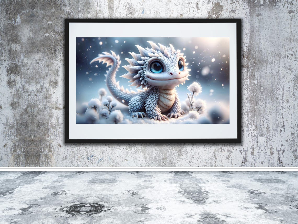 Icelandic Dragon Wall Art Printable, Cute Winter Fantasy Creature ...