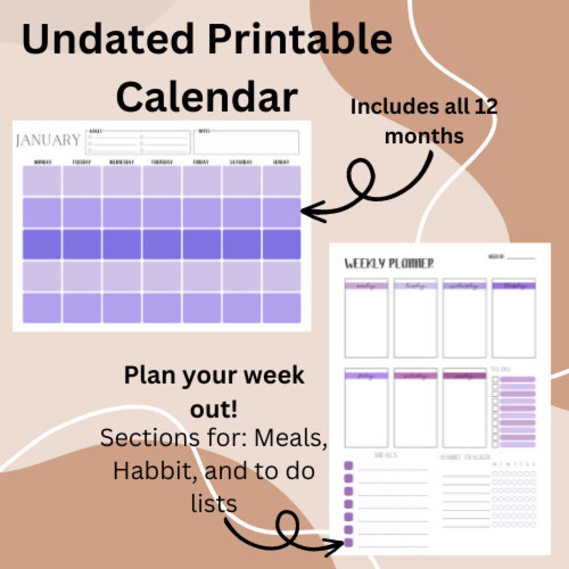 Printable Yearly Calendar Printable Weekly Schedule Undated - Etsy