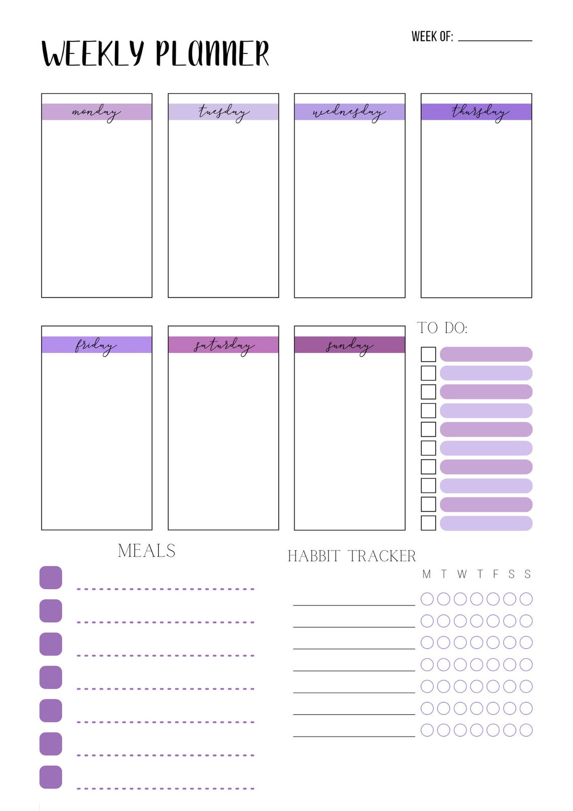 Printable Yearly Calendar Printable Weekly Schedule Undated - Etsy