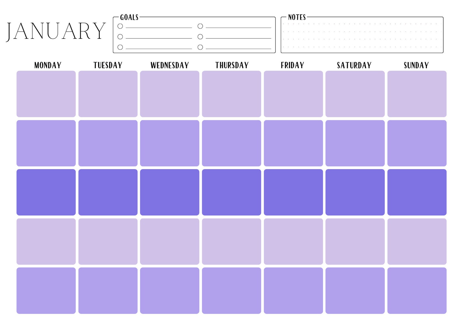 Printable Yearly Calendar Printable Weekly Schedule Undated - Etsy
