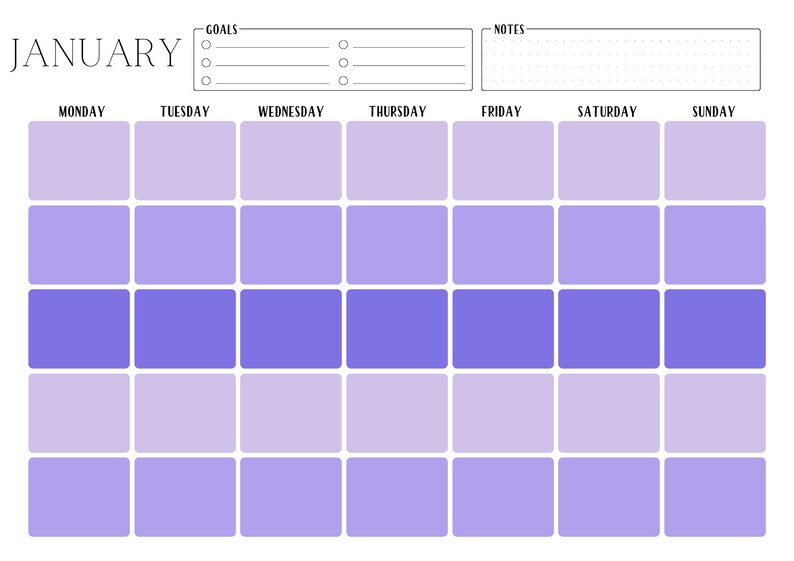 Printable Yearly Calendar Printable Weekly Schedule Undated - Etsy
